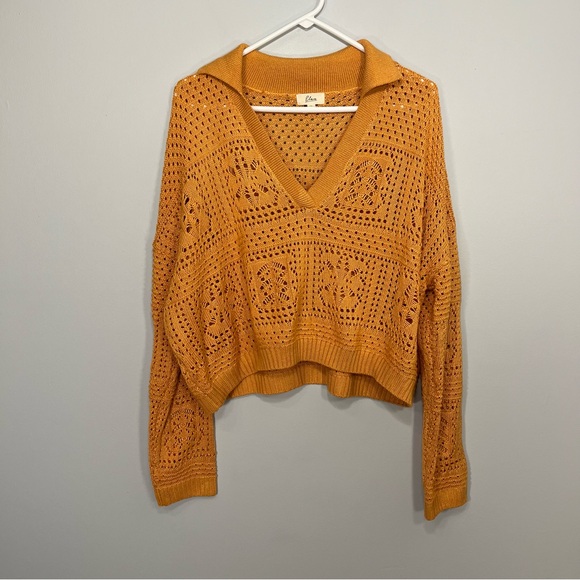 Elan | Sweaters | Elan Sweater Womens Medium Orange Crochet Open Knit ...